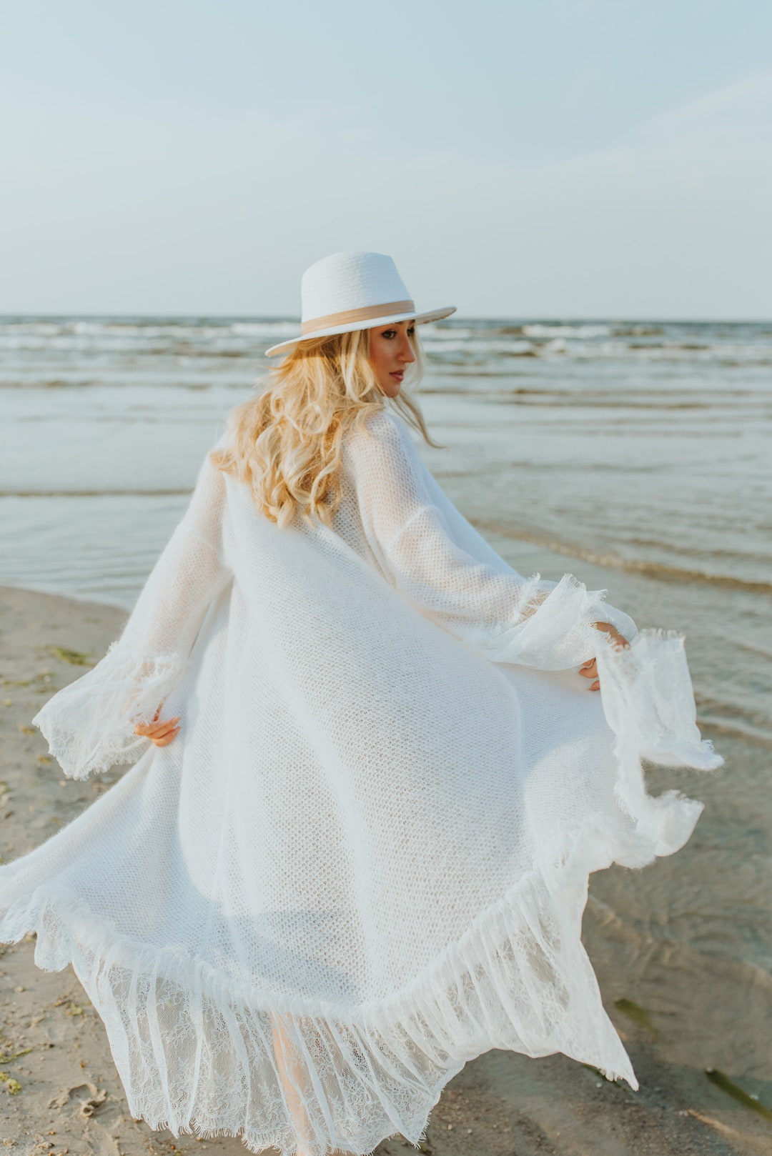 Longline Cardigan Open-front, Lace Robe Long, Elegant Merino Wool Wrap ...