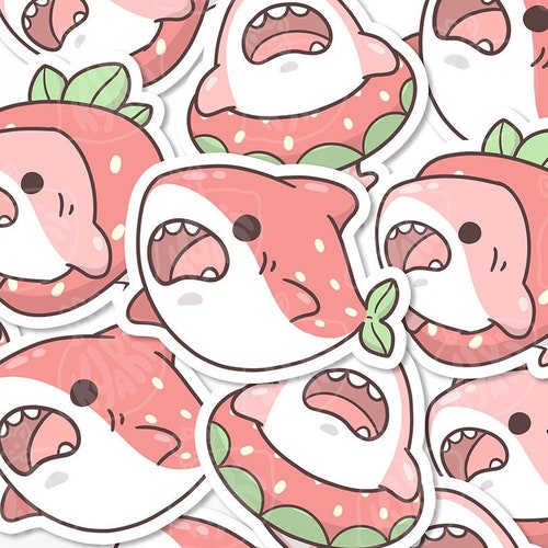 Cute Strawberry Shark Stickers - Etsy Hong Kong