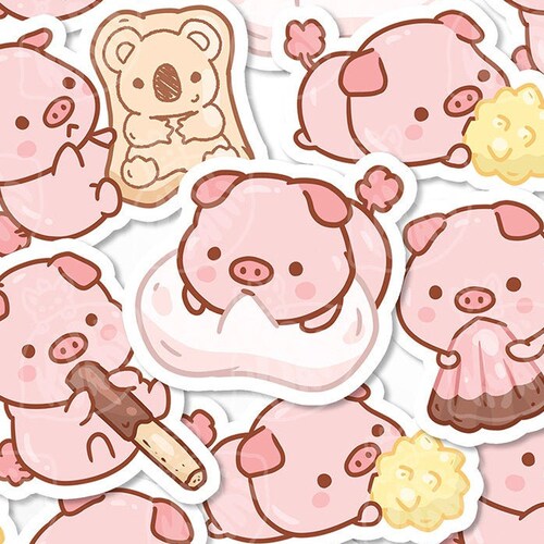 Japanese Snack Piggy Sticker Set Cute Pig Stickers Food - Etsy