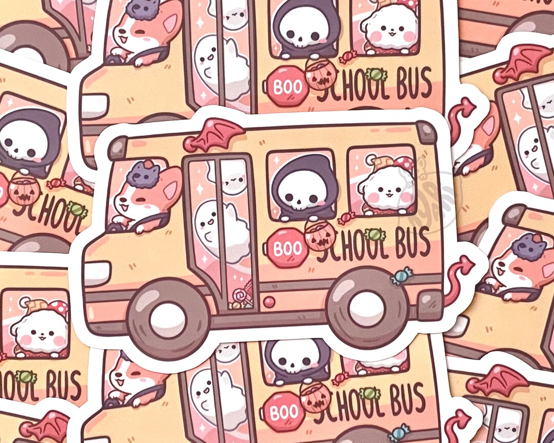 Spooky School Bus Stickers, Trick or Treat Sticker, Cute Halloween ...