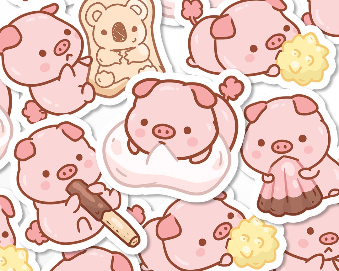 Cute Snack Piggy Sticker Set, Cute Pig Sticker Pack, Japanese Snack ...