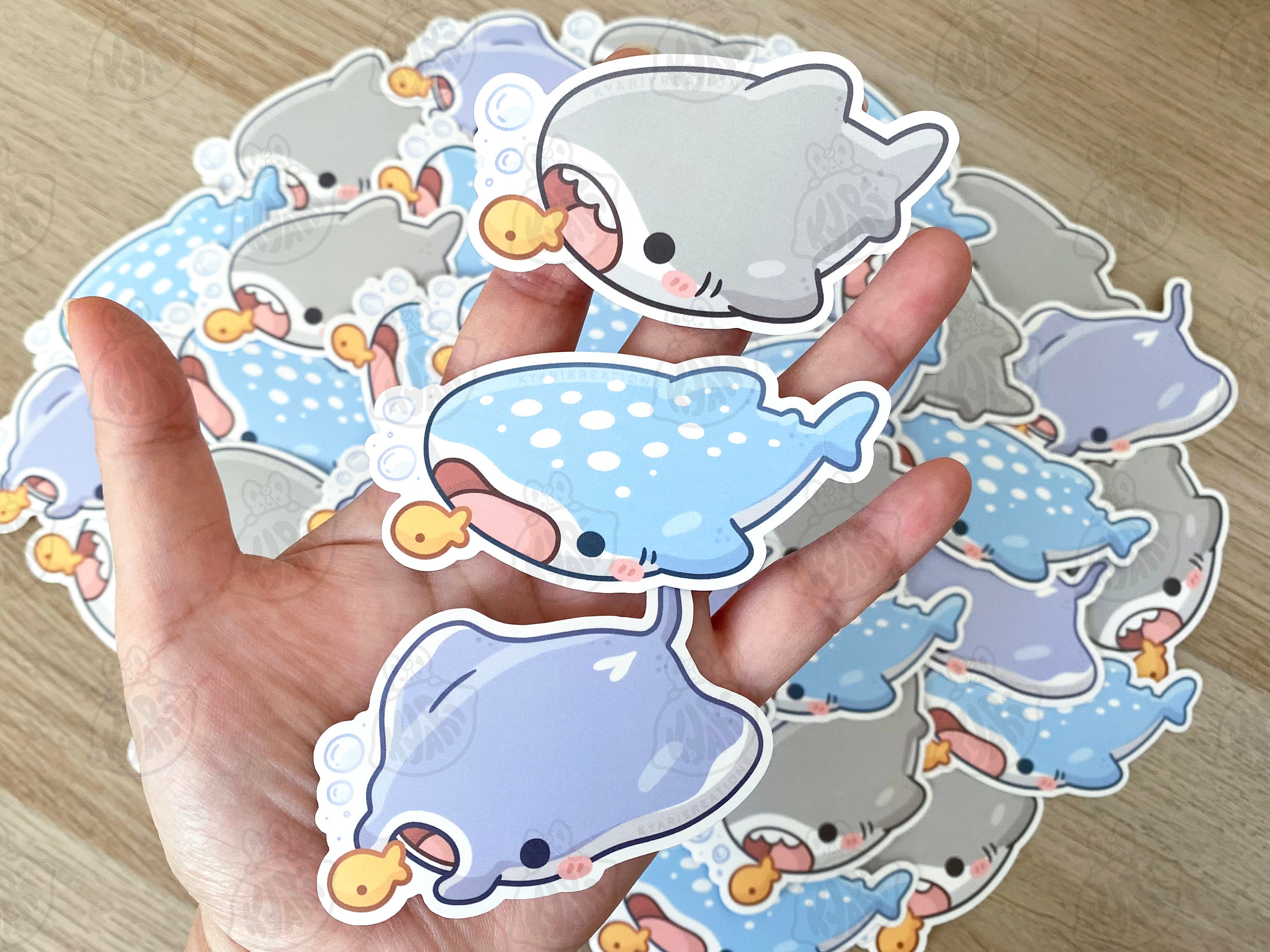 Cute Snacking Shark Stickers, Shark Eating Goldfish Cracker Stickers ...