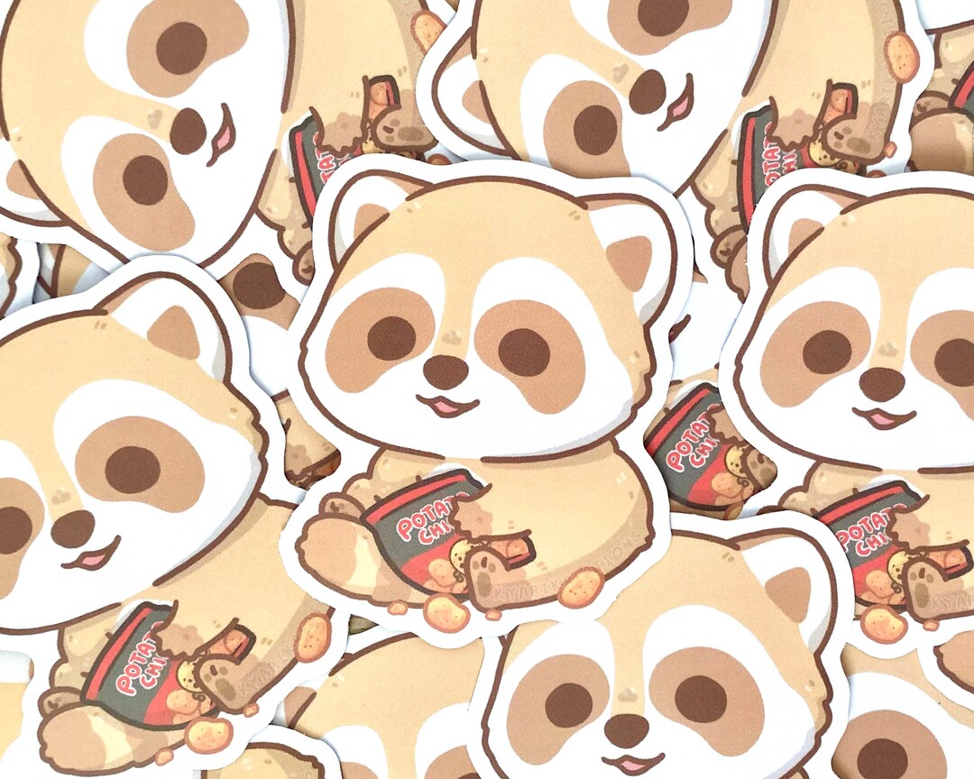 Cute Potato Chip Golden Raccoon Sticker, Cute Trash Panda Sticker ...