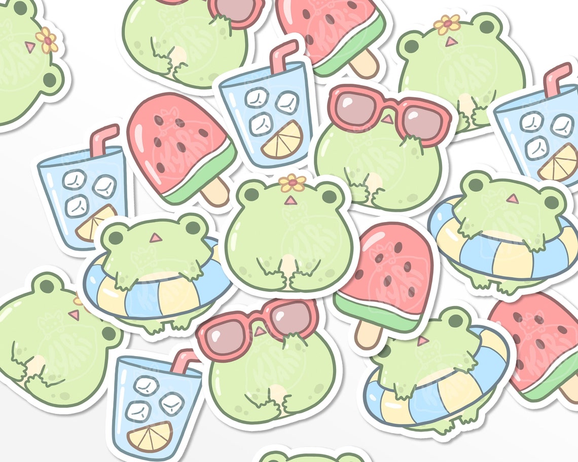 Cute Beach Frog Sticker Set | Etsy