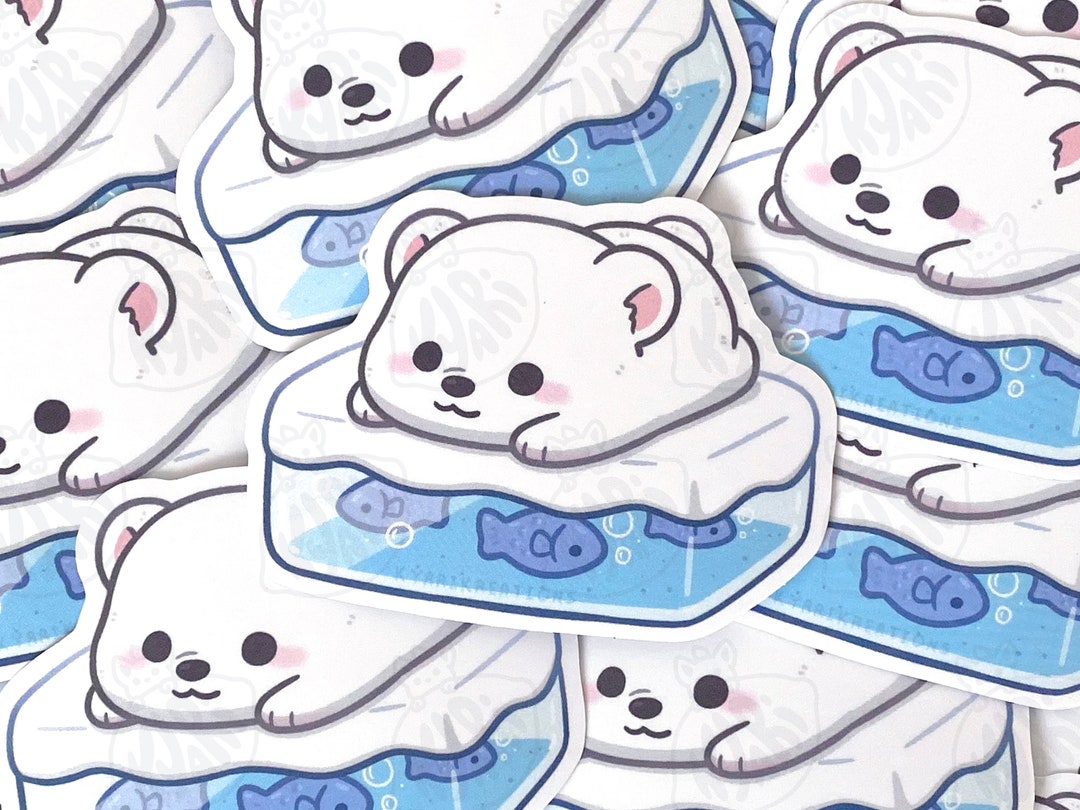 Cute Relaxing Polar Bear Stickers, Ice Bear Sticker, Waterproof Vinyl ...