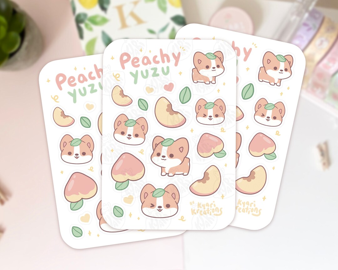 Peachy Corgi Sticker Sheet, Kawaii Corgi Stickers, Cute Peach Planner ...