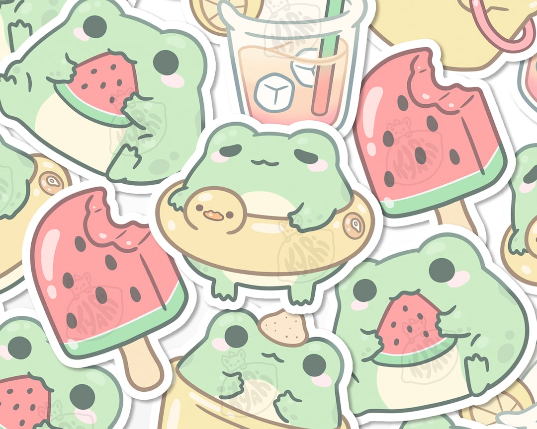 Cute Beach Frog Sticker Set - Etsy