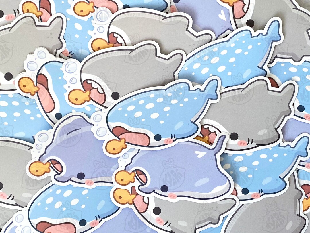 Cute Snacking Shark Stickers, Shark Eating Goldfish Cracker Stickers ...