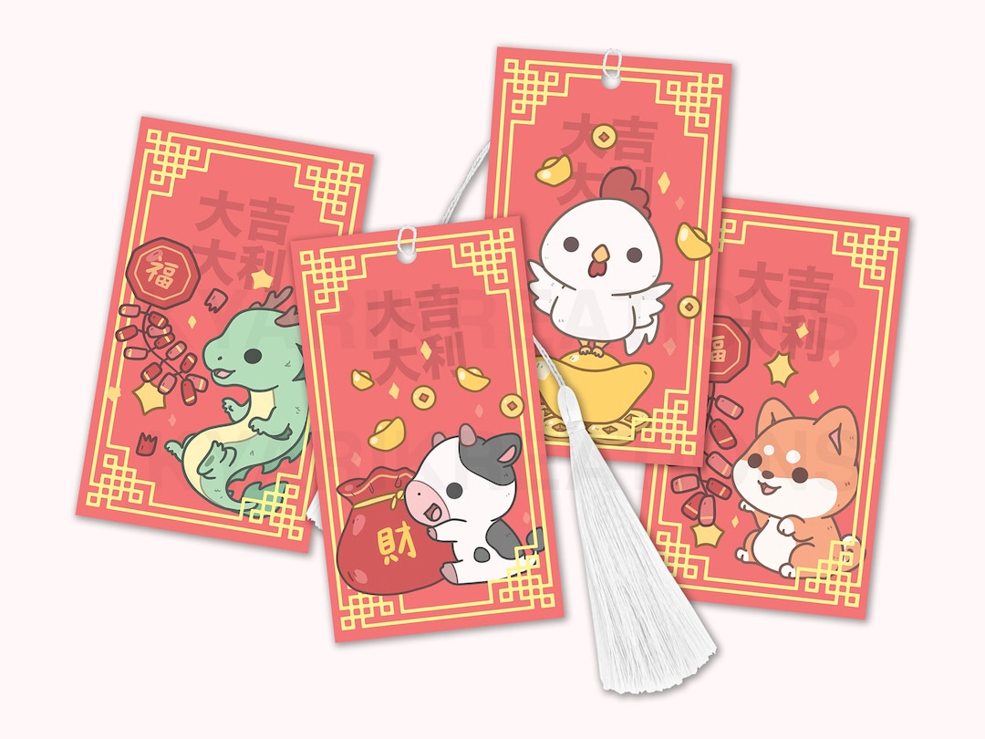 Lunar New Year Bookmarks, Year of the Rabbit 2023, Chinese Zodiac Red ...