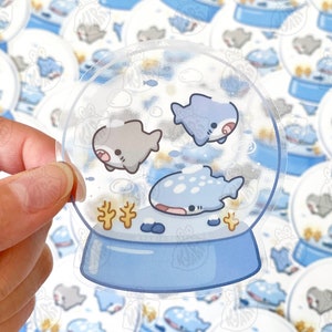 Snow Globe Shark Transparent Stickers, Cute Shark Waterproof Vinyl ...
