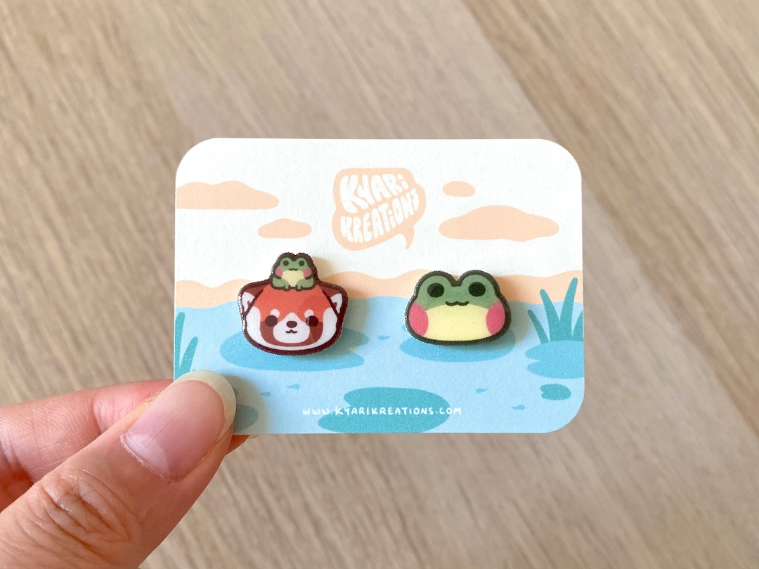 Red Panda Froggy Earrings, Frog Stud Earrings, Summer Earrings, Cute ...