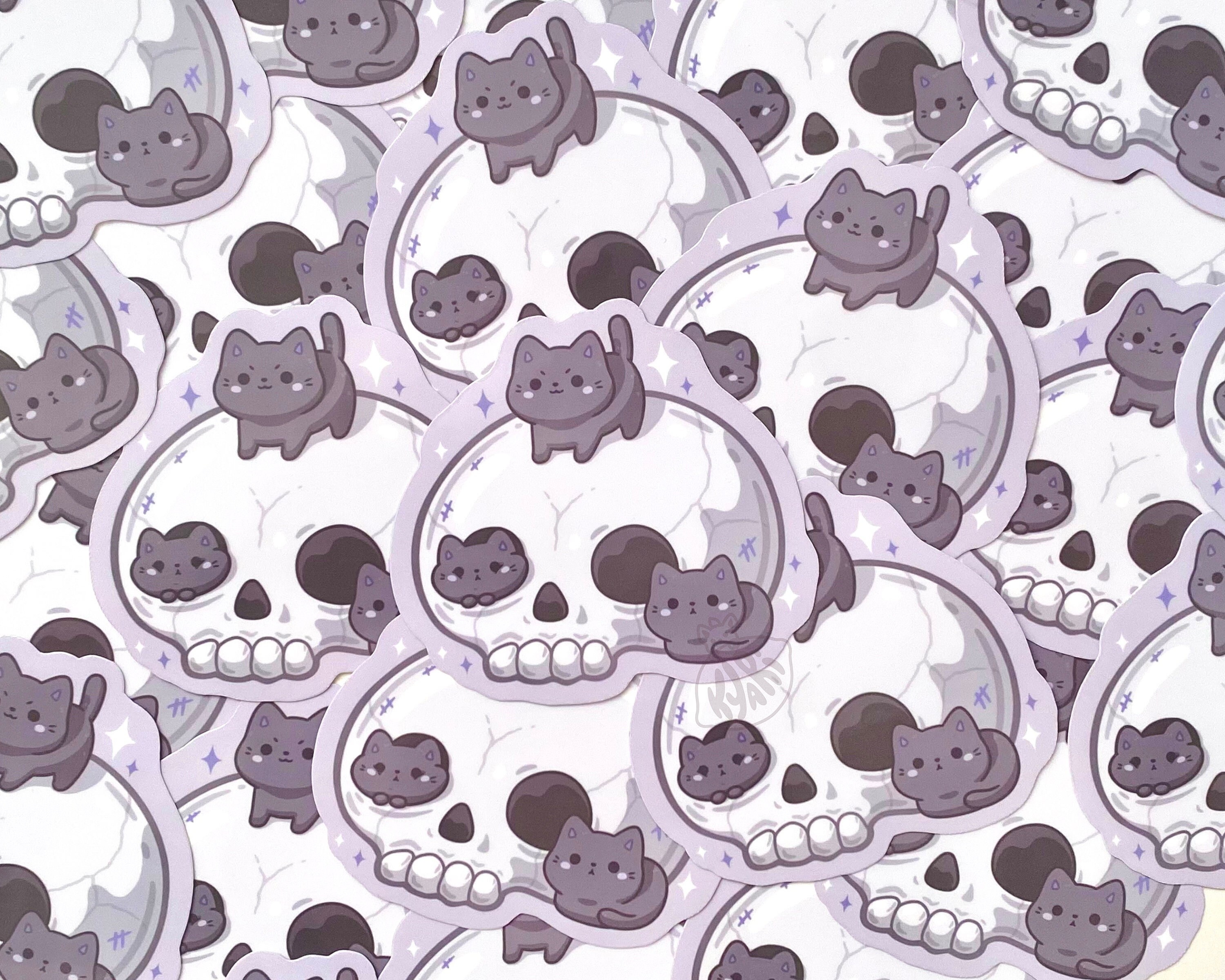 Skull Kitty Stickers Cute Black Cat Sticker - Etsy