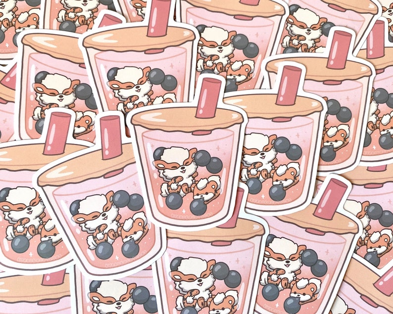 Cute Poké Bubble Tea Sticker, Anime Boba Tea Stickers, Waterproof Vinyl ...