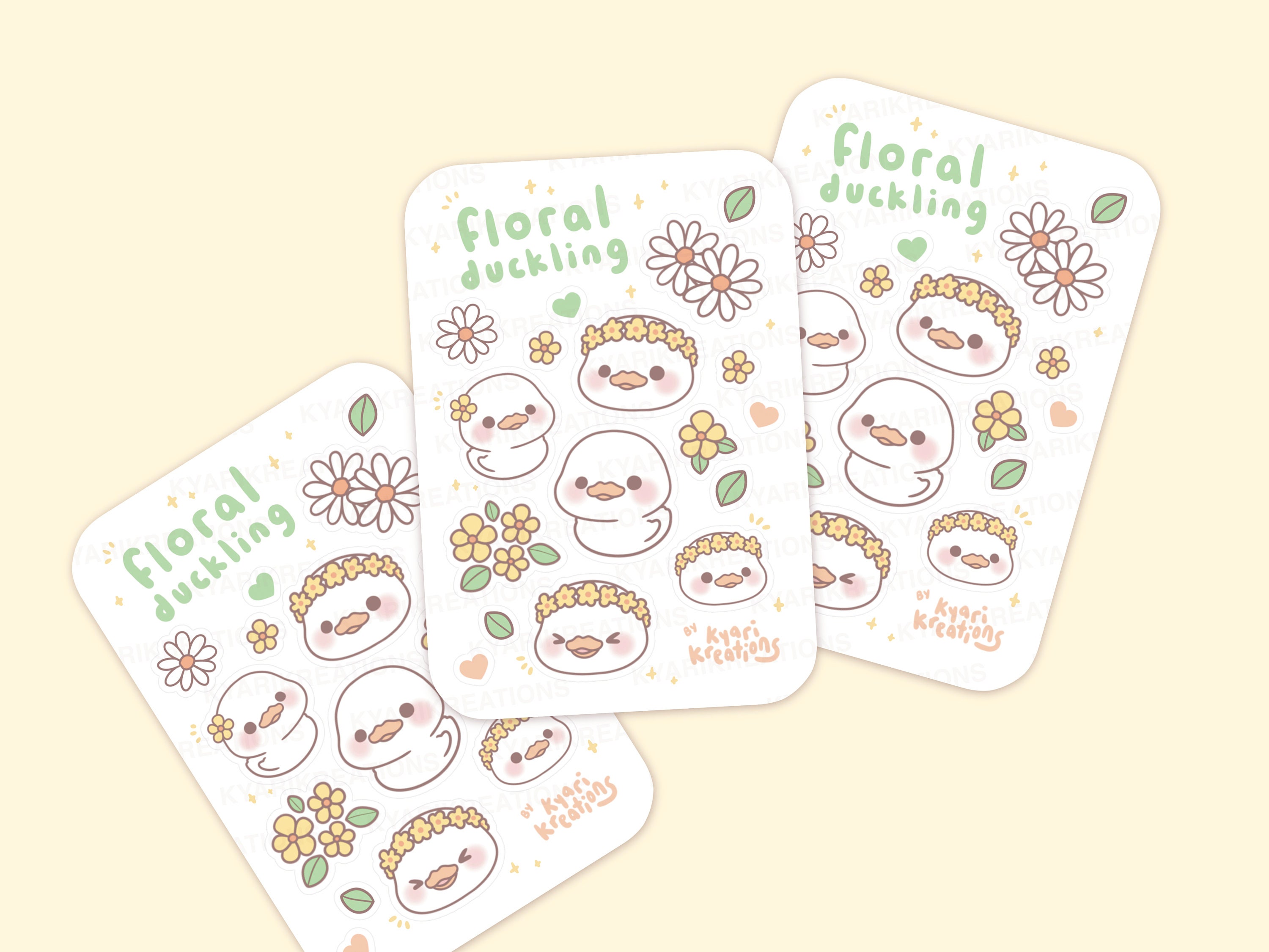 Floral Duckling Sticker Sheet Kawaii Ducky Stickers Cute - Etsy