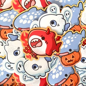 Cute Spooky Shark Stickers, Ghost Shark, Devil Shark, Halloween Shark ...