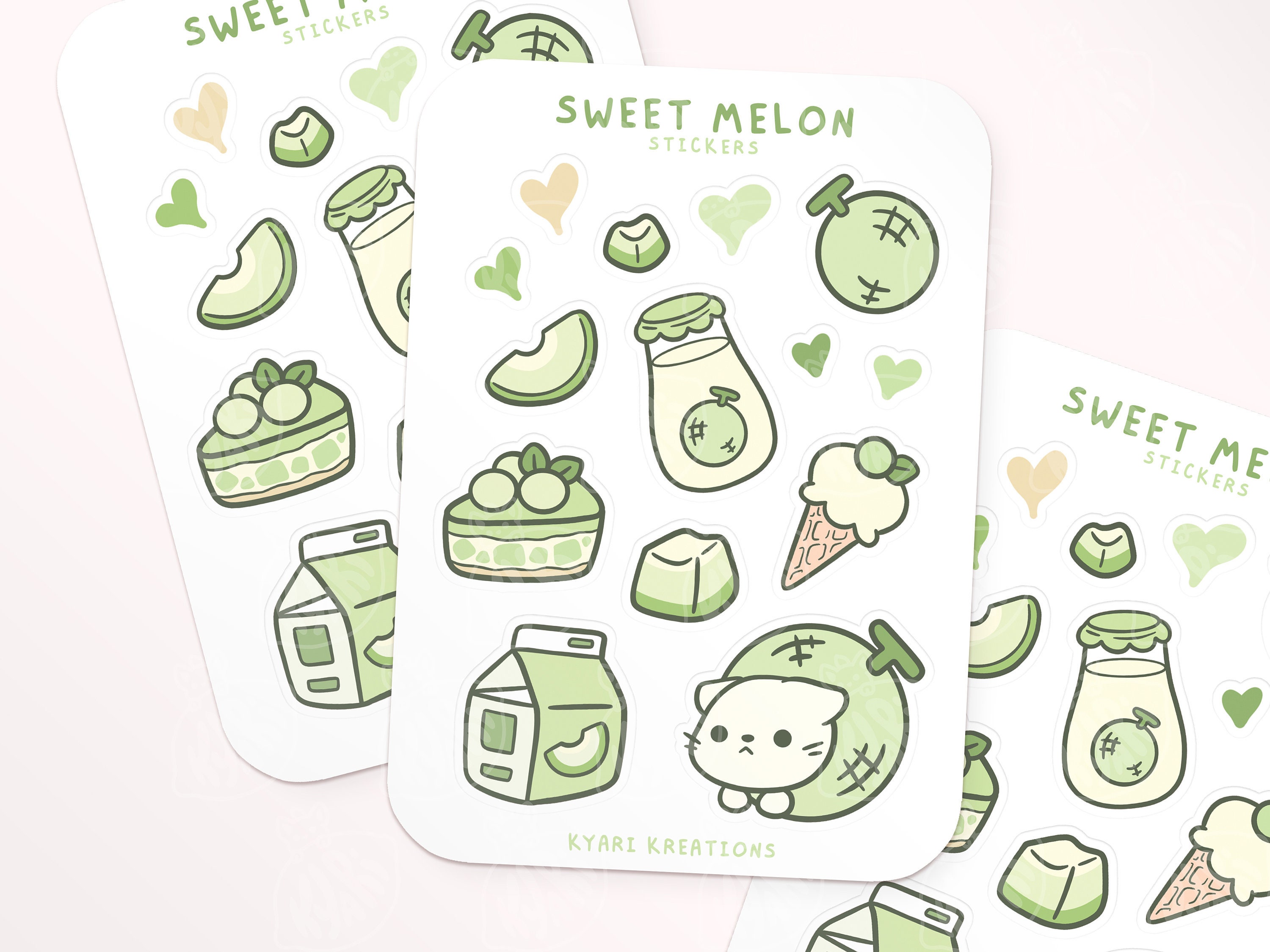 Cute Melon Sticker Sheet Honeydew Stickers Green Stickers Etsy