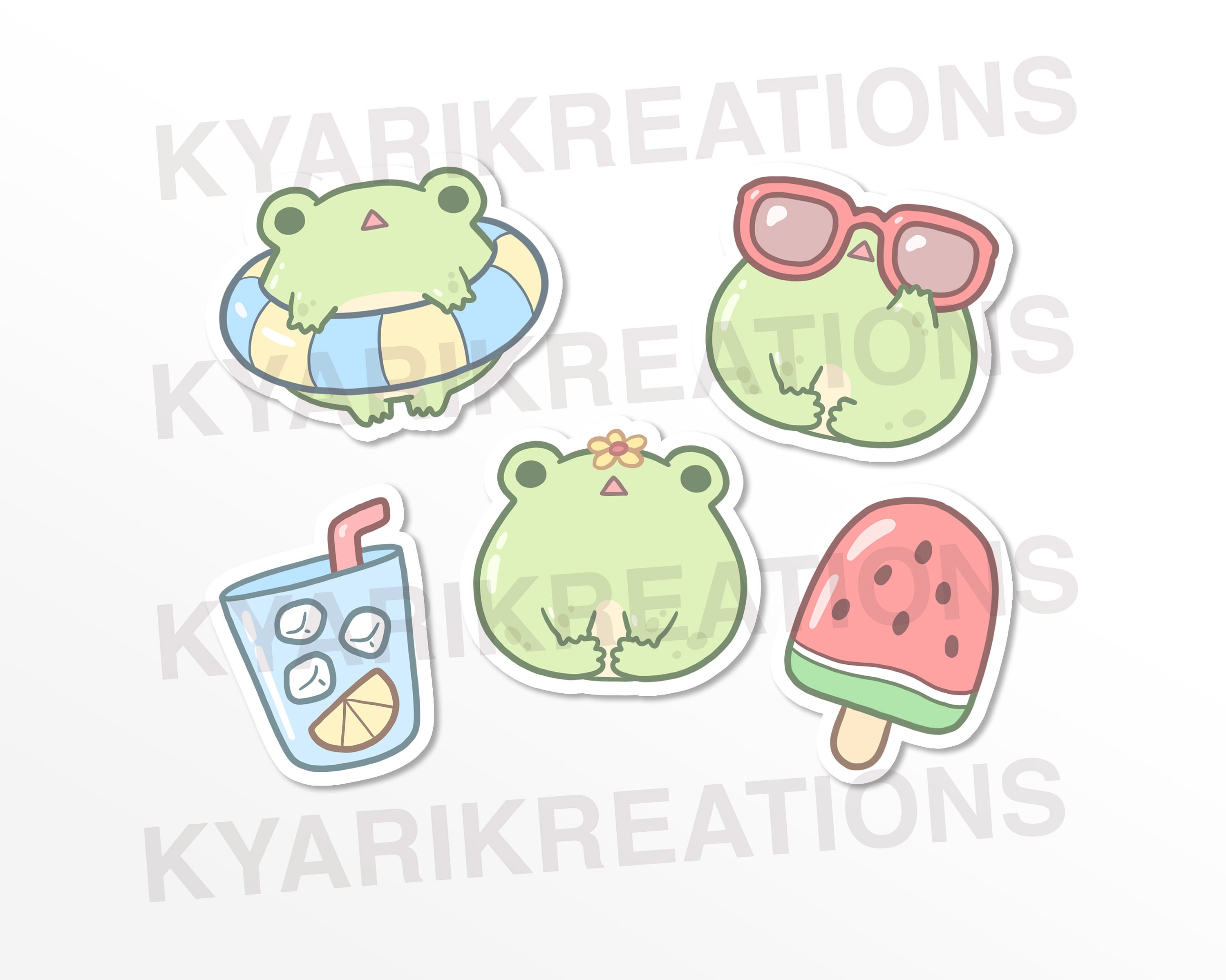 Cute Beach Frog Sticker Set | Etsy