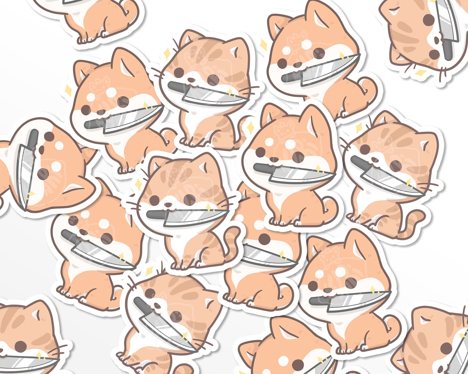 Cute Dangerous Pets Stickers Knife Shiba Inu Knife Cat - Etsy