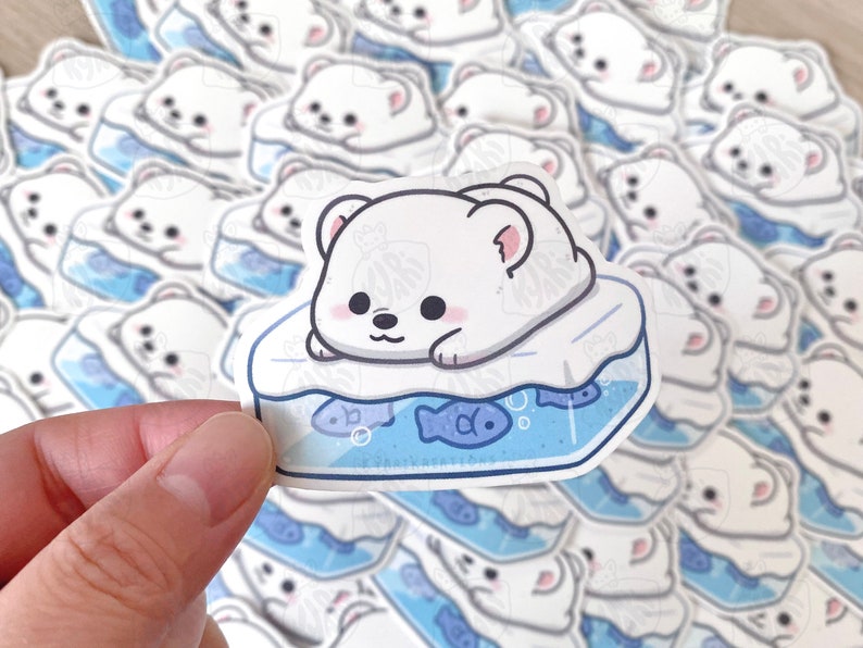 Cute Relaxing Polar Bear Stickers, Ice Bear Sticker, Waterproof Vinyl ...