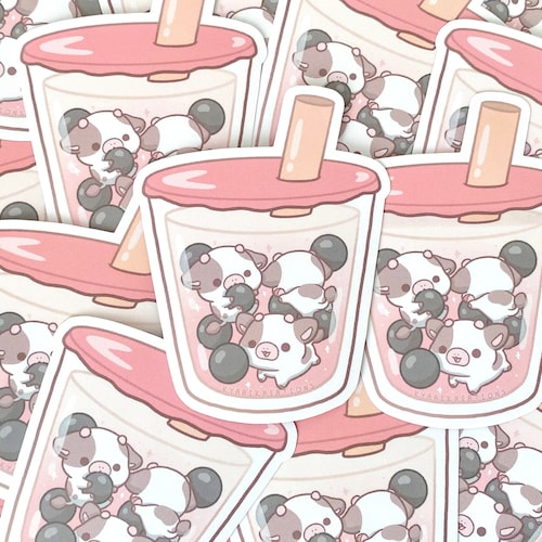 Cute Boba Cow Stickers Strawberry Cow Sticker Bubble Tea - Etsy