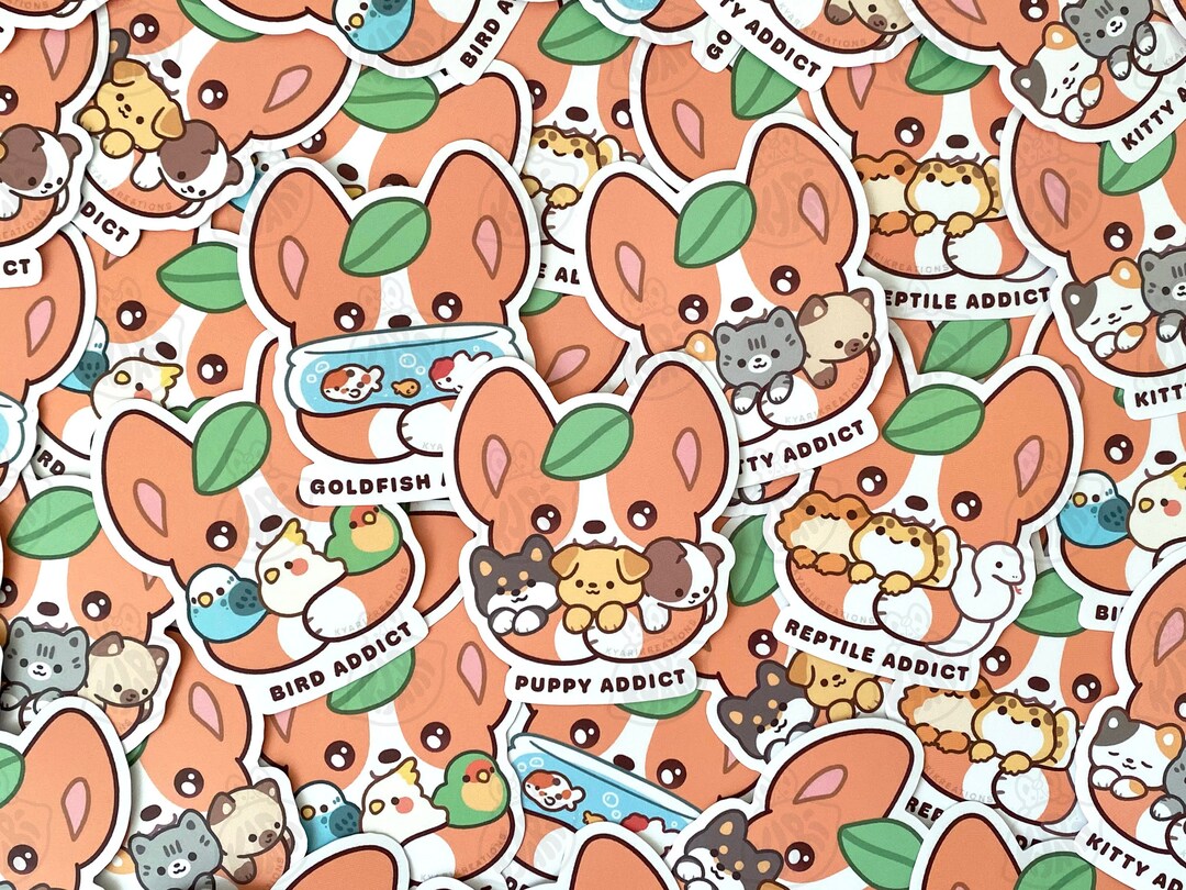Cute Animal Addict Stickers, Dog Cat Bird Reptile Goldfish Stickers ...