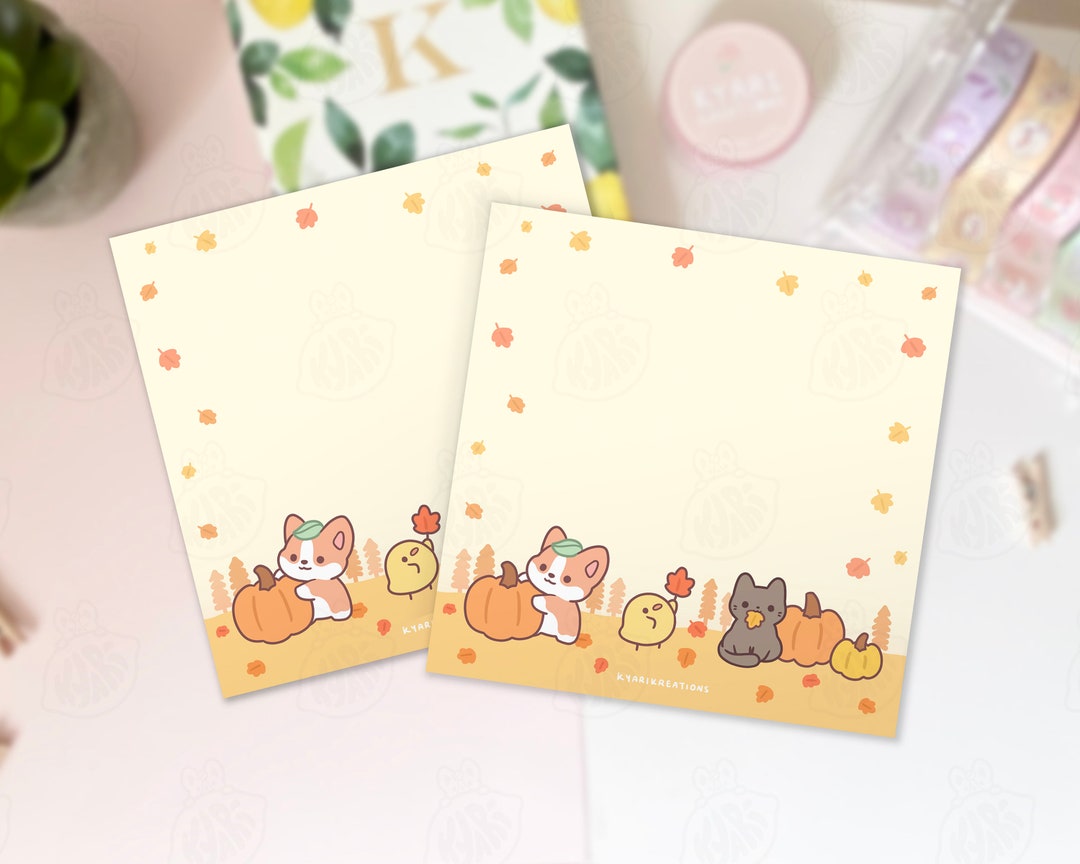 Autumn Corgi and Friends Memo Pad, Cute Fall Memo Pads - Etsy