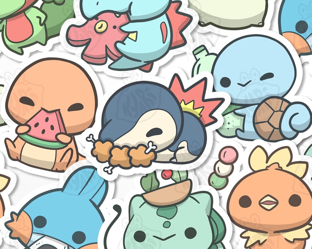 Cute Poké Picnic Stickers, Kanto Starter Stickers, Cute Food Stickers ...