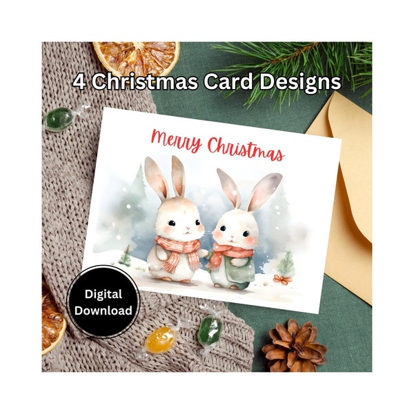 Bunny Christmas Card - Etsy