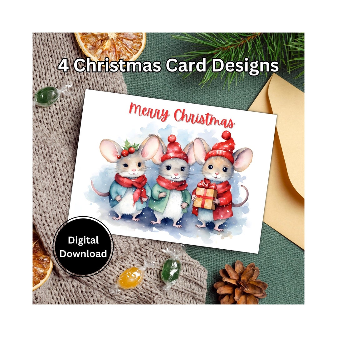 Christmas Mice Cards Mouse Greeting Card Cute Christmas Mice Cards Cute ...
