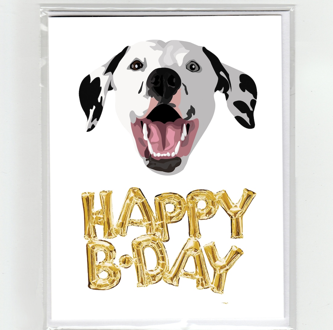 Dalmatian & Gold Balloons Happy Birthday Greeting Card, Cute Funny ...