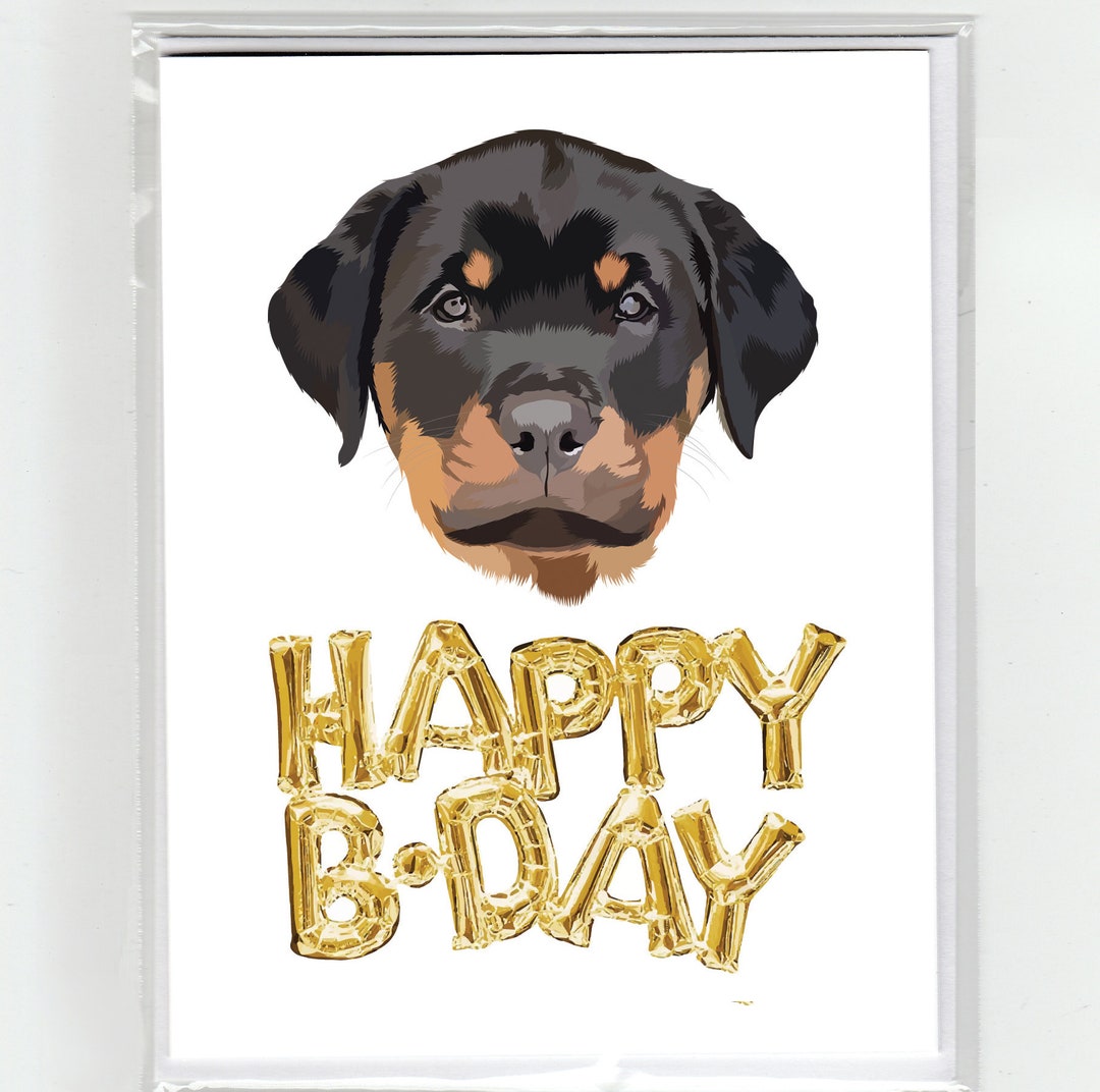 Rottweiler Puppy Dog & Gold Balloons Happy Birthday Greeting Card, Cute ...