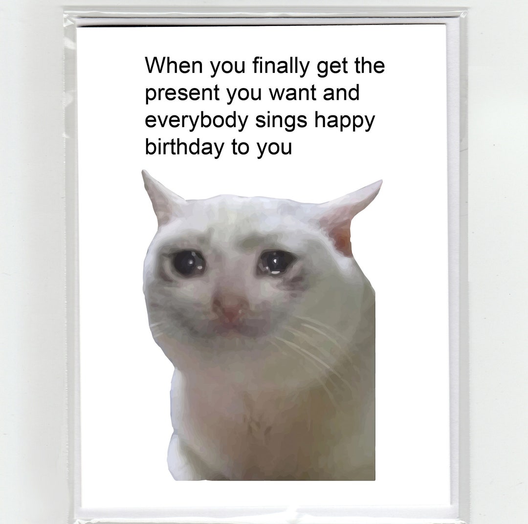 Crying Cat Meme Happy Birthday Card Viral Funny Joke - Etsy
