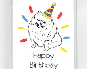 Pomeranian Birthday Card, Happy Birthday Party Hat and Balloons ...