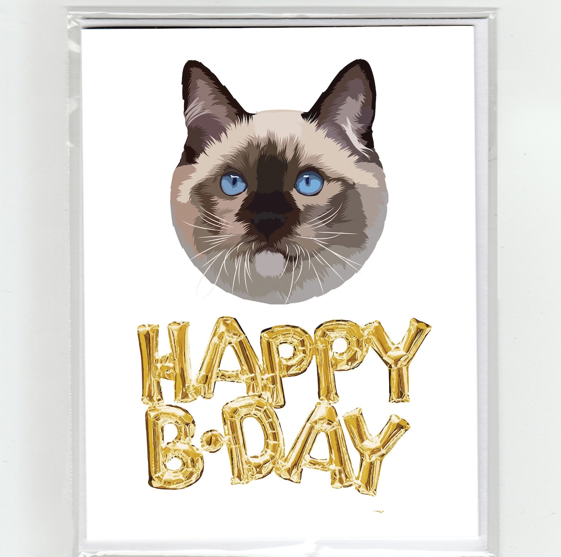 Ragdoll Cat and Gold Balloons Happy Birthday Greeting Card, Cute Funny ...