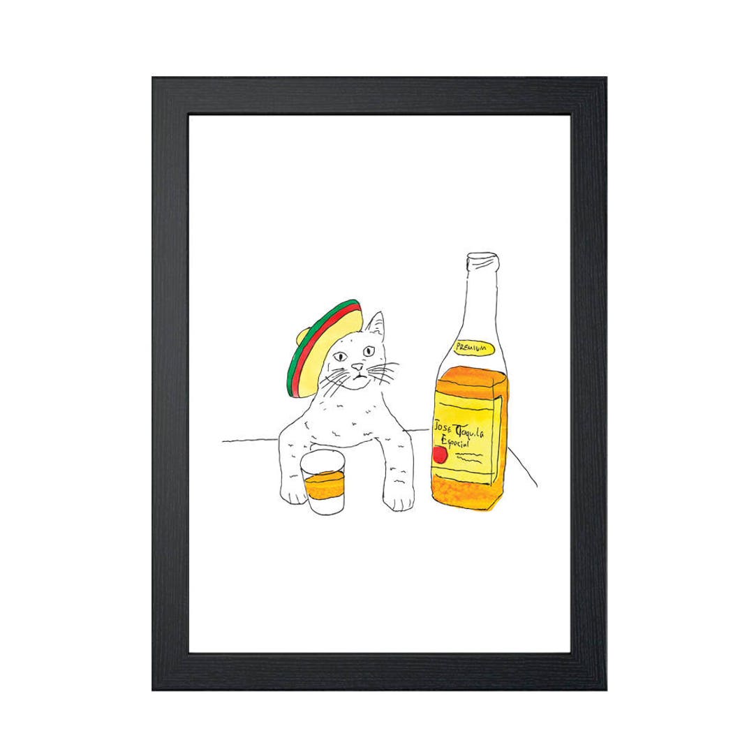 Tequila Cat 8.5x11 Art Print, Wall Decor, Wall Art, Funny Cat Art ...