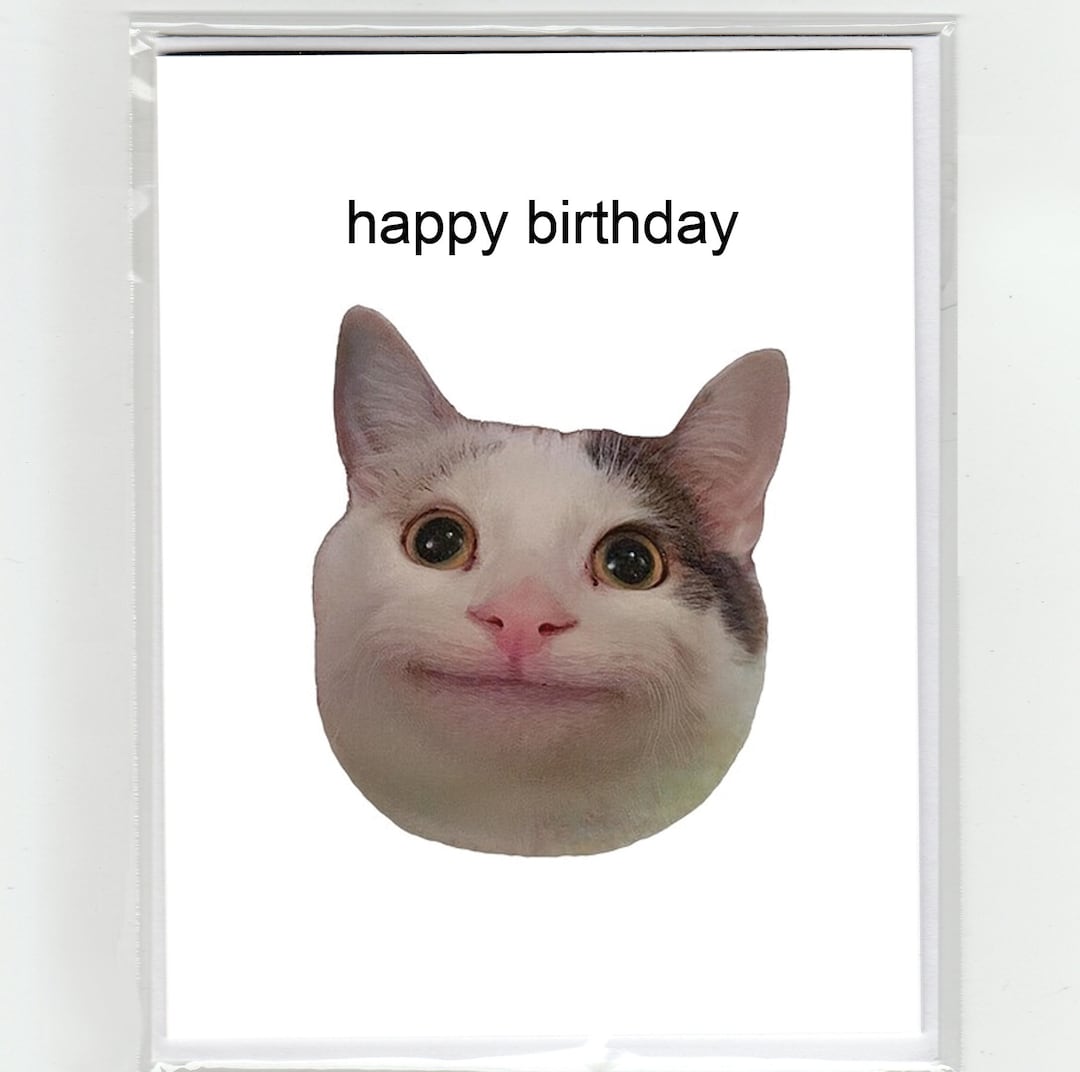 Happy Cat Meme Happy Birthday Card Viral Funny Cute Joke - Etsy