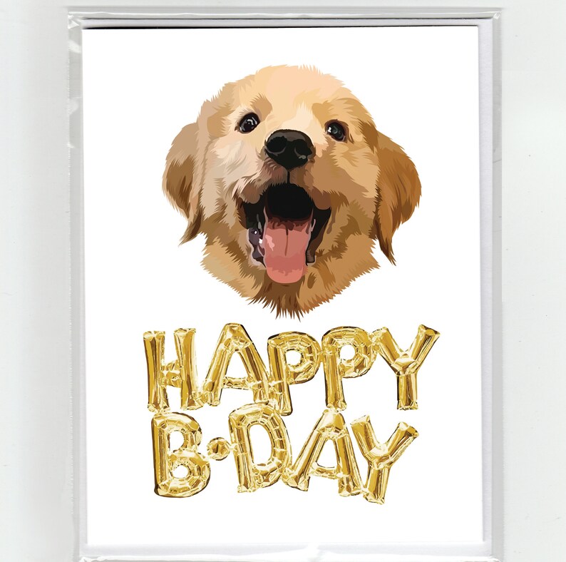 Golden Retriever Puppy Happy Birthday & Gold Balloons Greeting Card ...