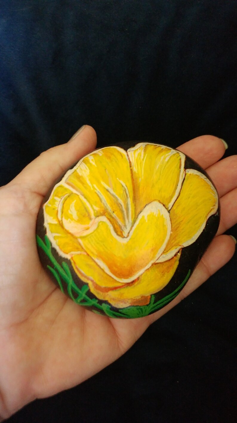 Hand Painted California Poppy Stone - Etsy