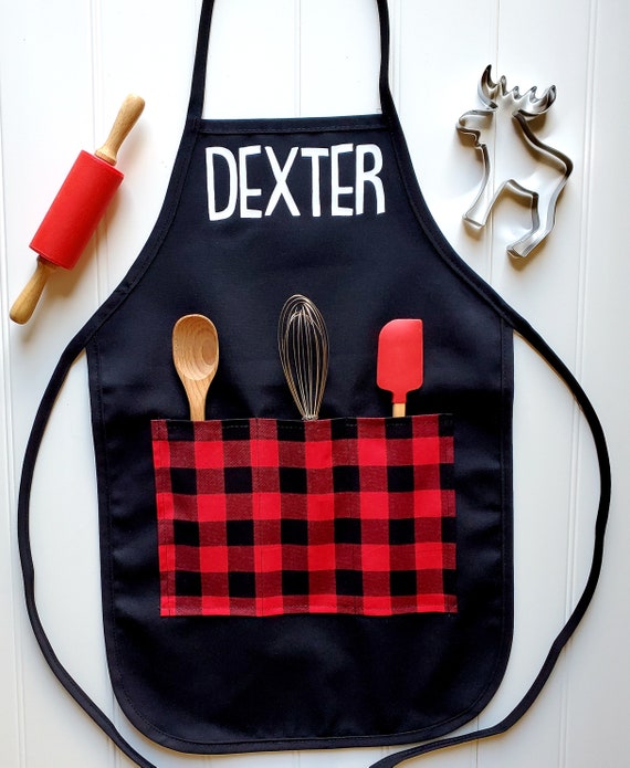 Tween Personalized Kids Apron With 3-pockets in Buffalo Red - Etsy