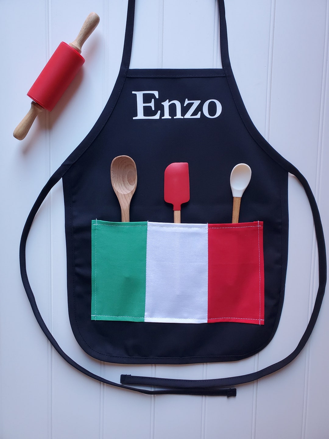 Personalized Apron With 3 Pockets Italian Flag, Italy Gift - Etsy