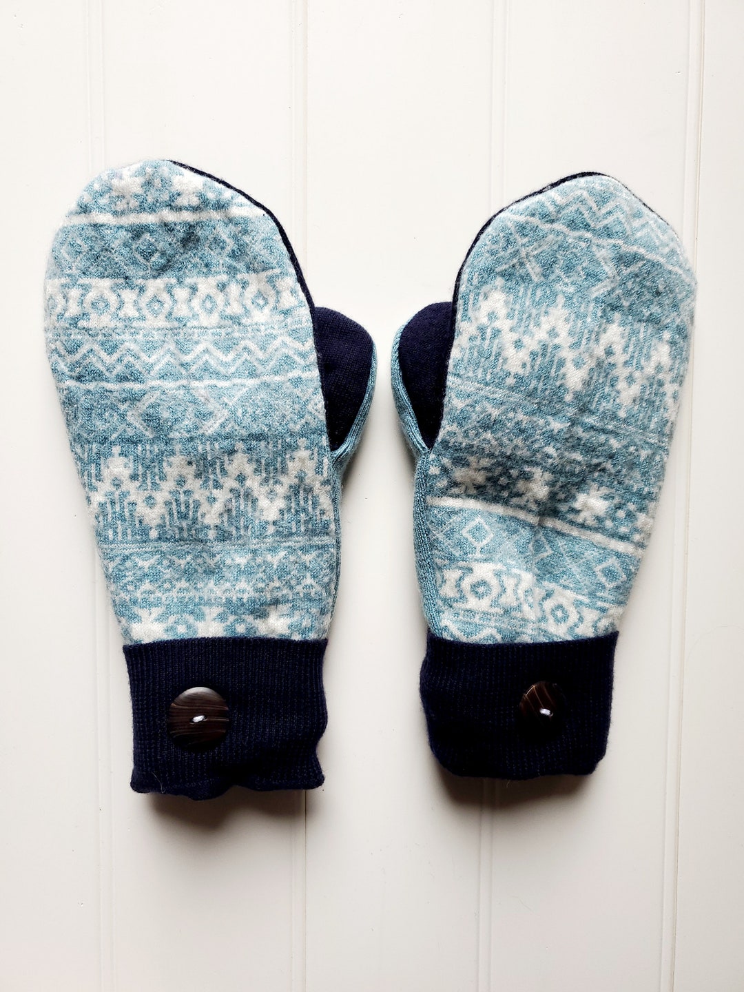 Wool Sweater Mittens, Teal and Navy Mittens, Women's Mittens, Fleece ...