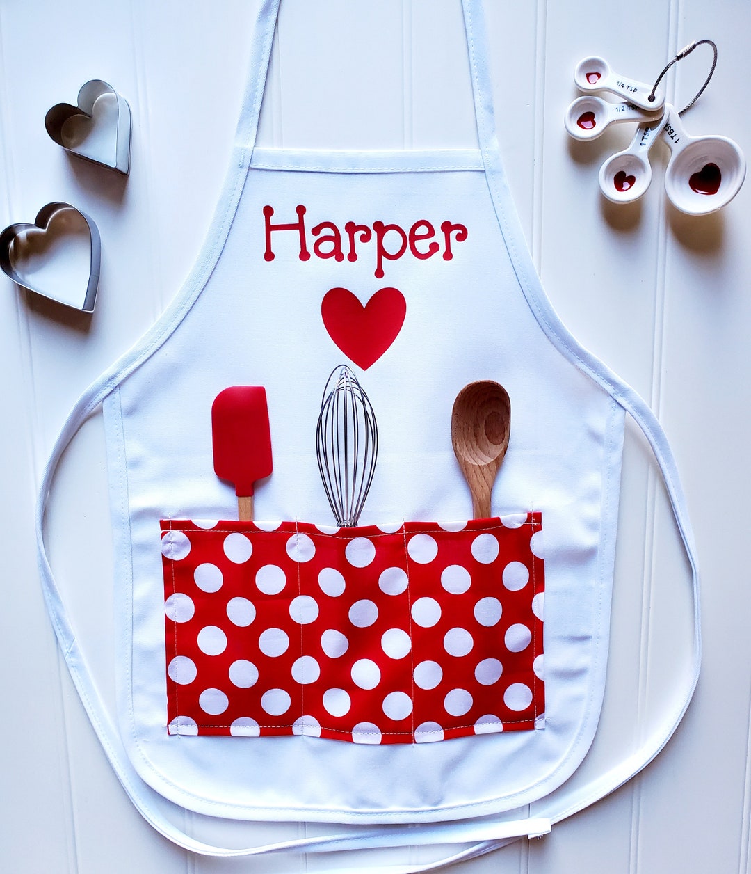 Personalized Kids Apron in Valentine Red, Valentine Apron, Valentine's ...