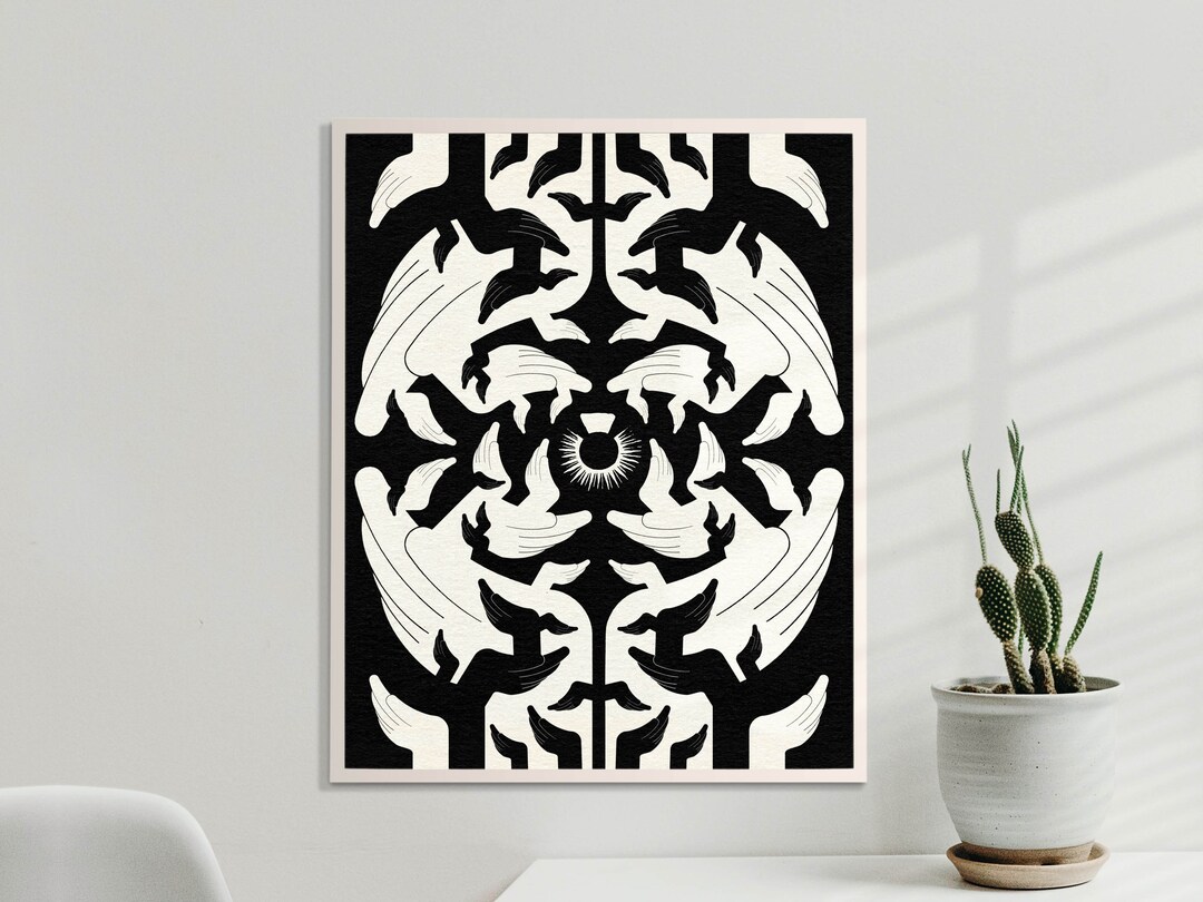 Hands Trippy Art Print, Psychedelic Wall Art, Black and White Poster ...