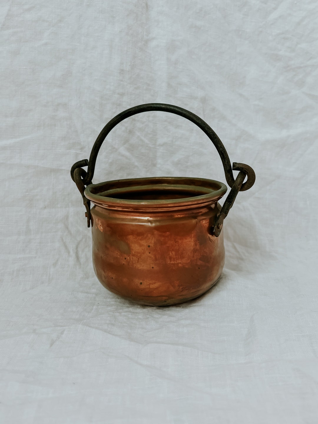 Copper Cauldron With Hand-forged Iron Handle | Primitive Copper Pot ...