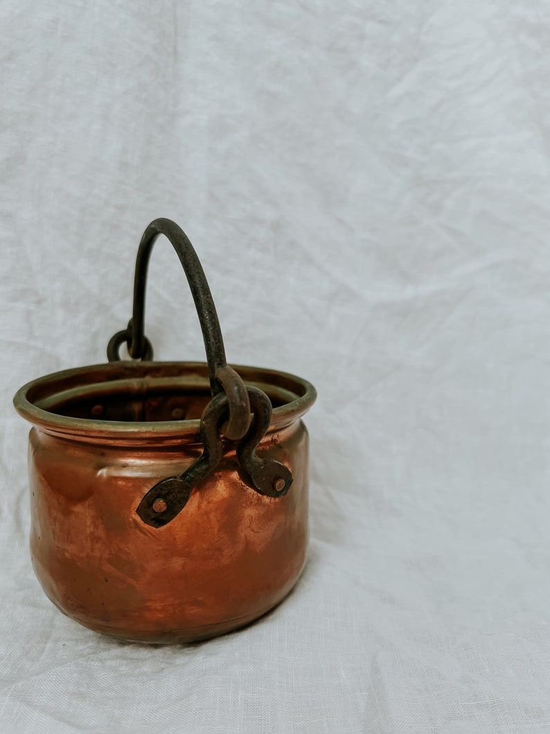 Copper Cauldron With Hand-forged Iron Handle Primitive - Etsy