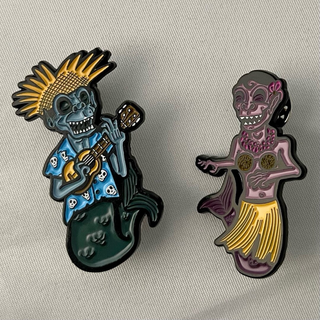 FUN IN FIJI 2-piece 1.75" Enamel Pin Set! Tiki Hula Mermaid - Etsy