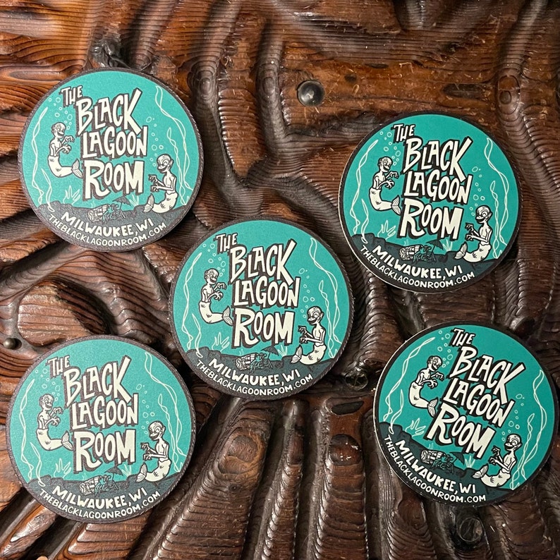 BLACK LAGOON ROOM Fiji Mermaid Logo 4.5" Pulpboard Coasters (set of 5 ...