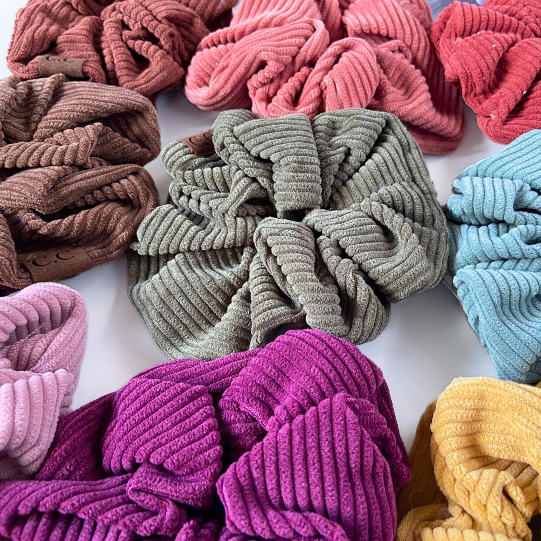 Corduroy Scrunchie Blue Large Corduroy Scrunchy Cream Colored Ribbed ...