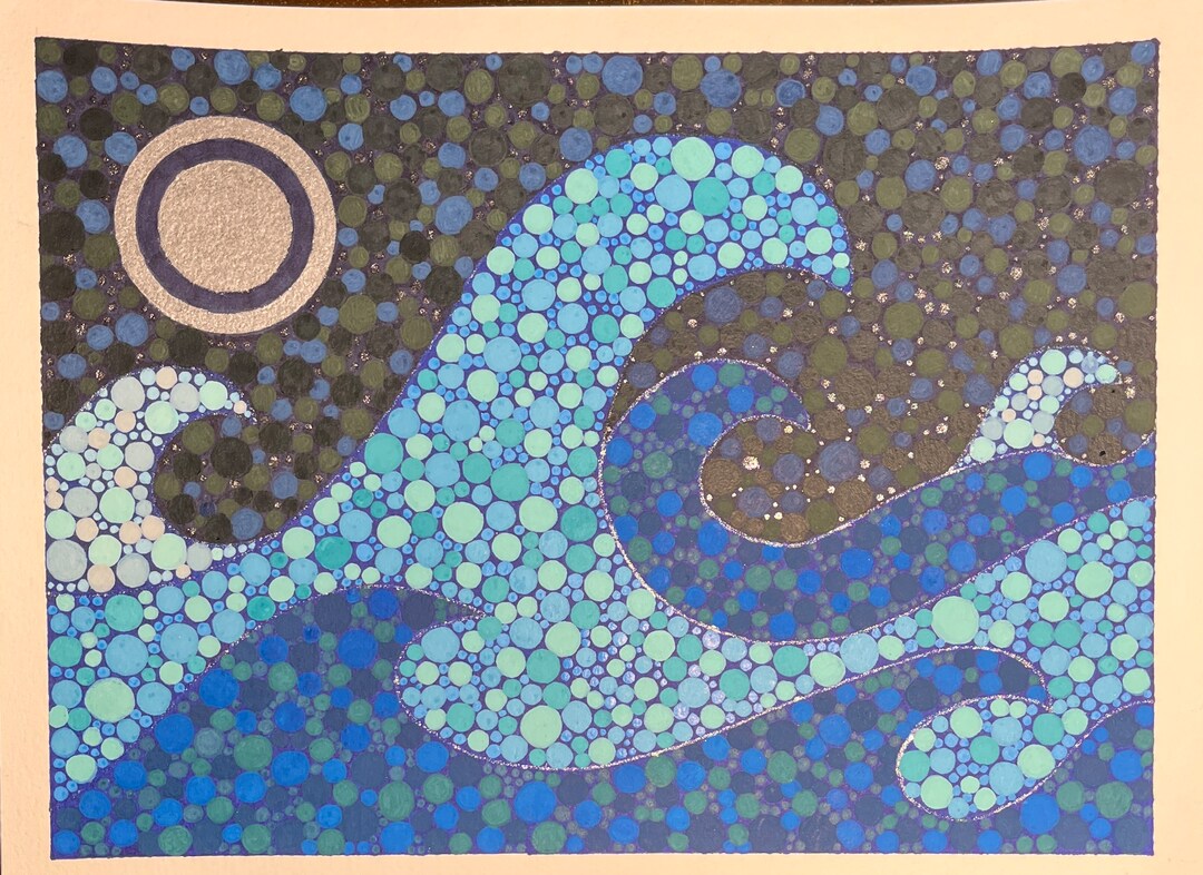 THE WAVE - Handmade Original Art Featuring Waves, Ocean, Stars, Moon ...