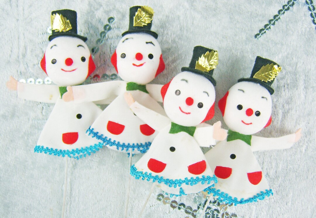 Miniature Flocked Snowmen, Snowman Gift Ties, Bottle Brush Tree ...